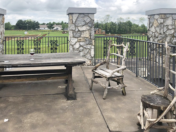 Rustic wooden furniture on the rooftop terrace offers panoramic views of Kentucky farmland &ndash; the perfect spot for contemplating life's great mysteries.