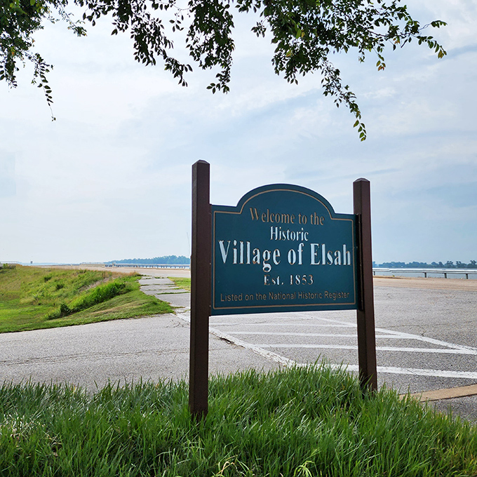 "Welcome to the Historic Village of Elsah" &ndash; this sign marks your entry into a place where time moves differently and history lives.