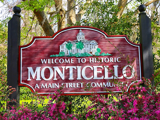 Monticello's welcome sign, framed by azaleas, doesn't just announce a location&mdash;it promises an experience that's increasingly rare in our rushed world.