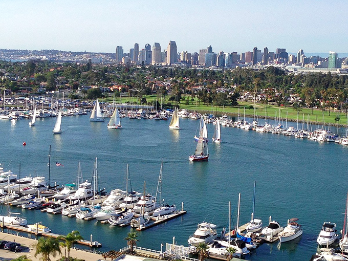 Coronado's harbor sparkles with sailboats dancing on the bay, creating postcard-perfect scenes every single day.