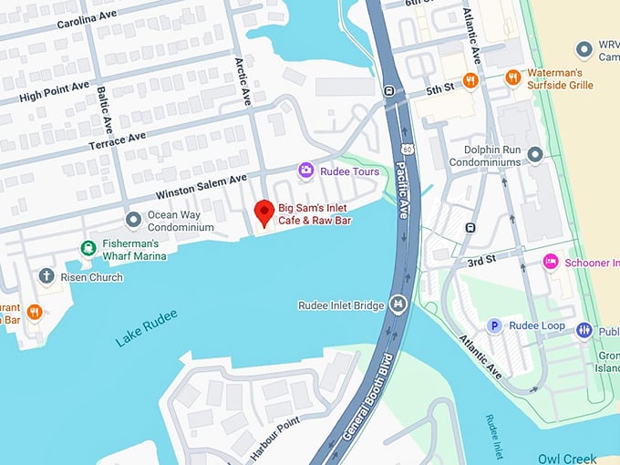 16. big sam's inlet cafe & raw bar map