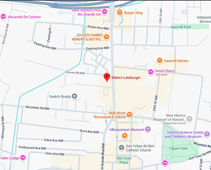 16. blake's lotaburger (777 rio grande blvd nw) map