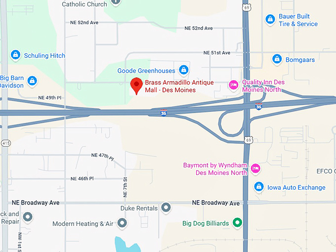 16. brass armadillo antique mall des moines map