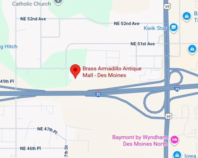 16. brass armadillo antique mall des moines map
