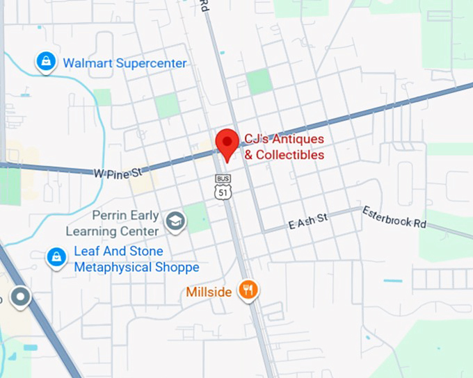 16. c j's antiques & collectibles map