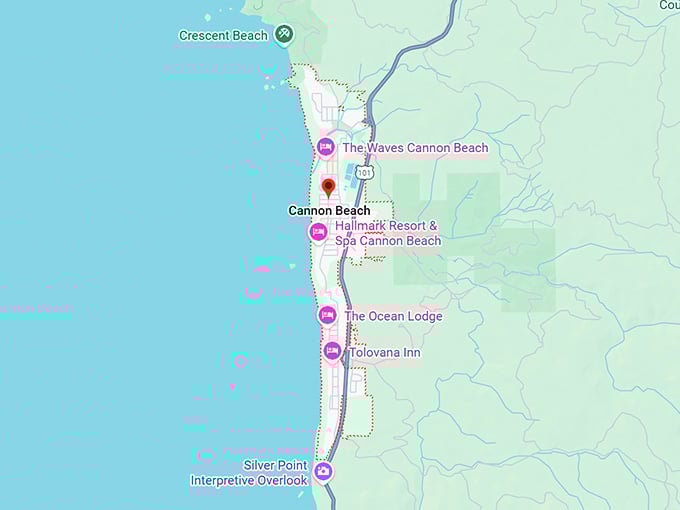 16. cannon beach, or map