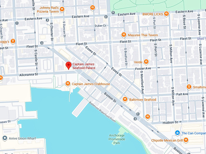 16. captain james seafood palace (2127 boston st) map