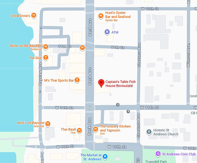 16. captain's table fish house restaurant map