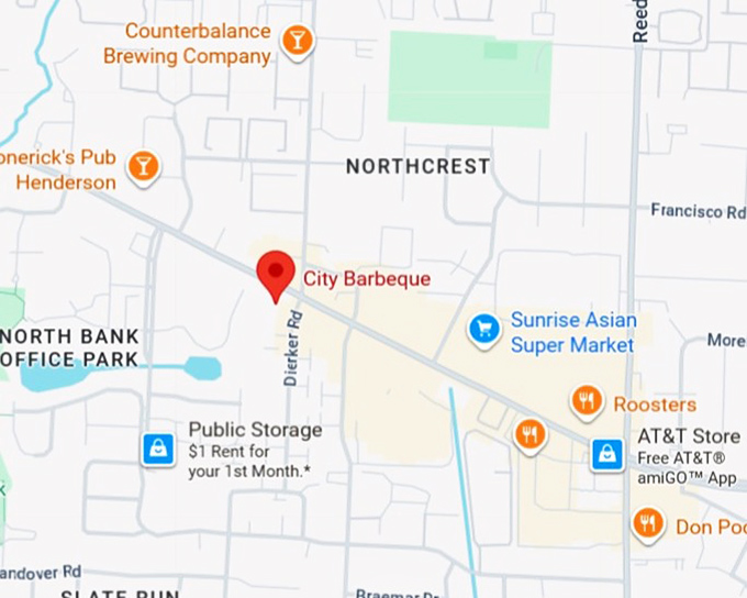 16. city barbeque (2111 w henderson rd) map