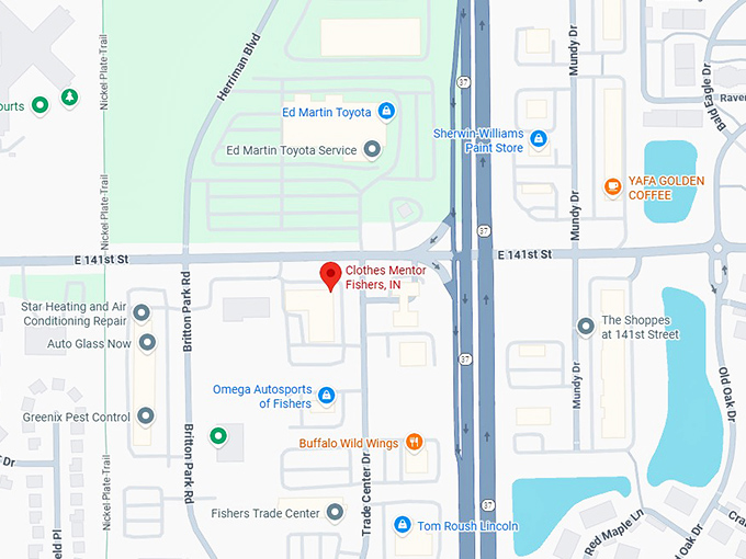 16. clothes mentor fishers, in map