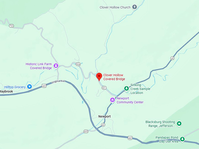 16. clover hollow covered bridge map