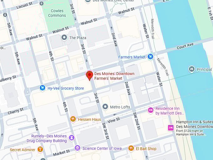 des moines' downtown farmers&rsquo; market map