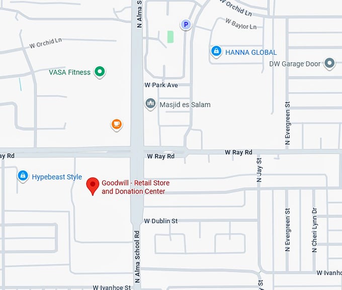 16. goodwill retail store and donation center (930 n alma school rd) map