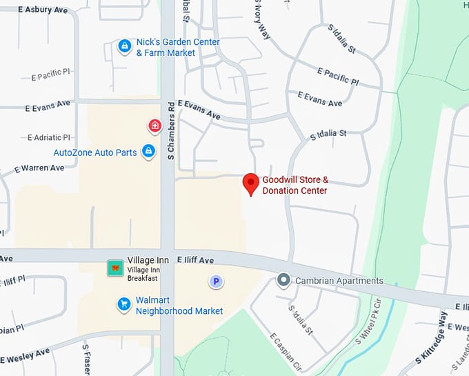 goodwill store & donation center (15509 e iliff ave) map