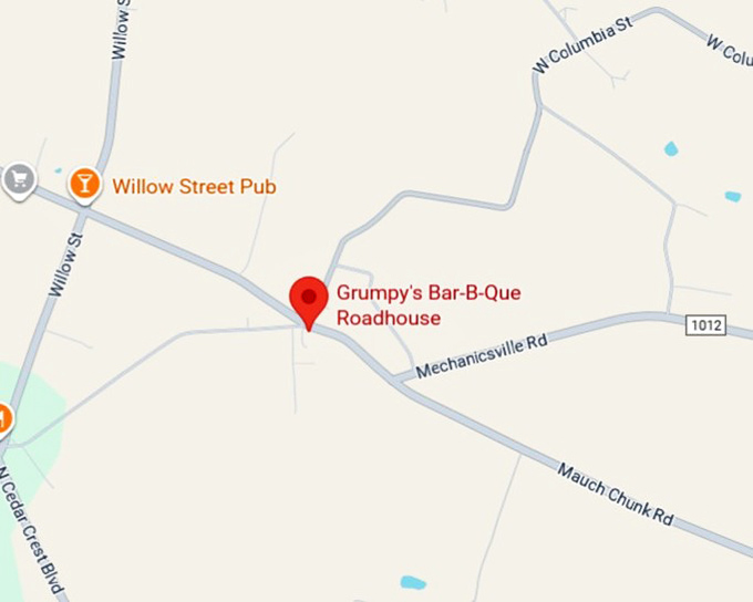 16. grumpy's bar b que roadhouse map