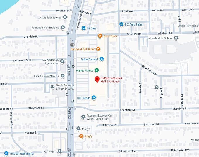 16. hidden treasures mall & antiques map