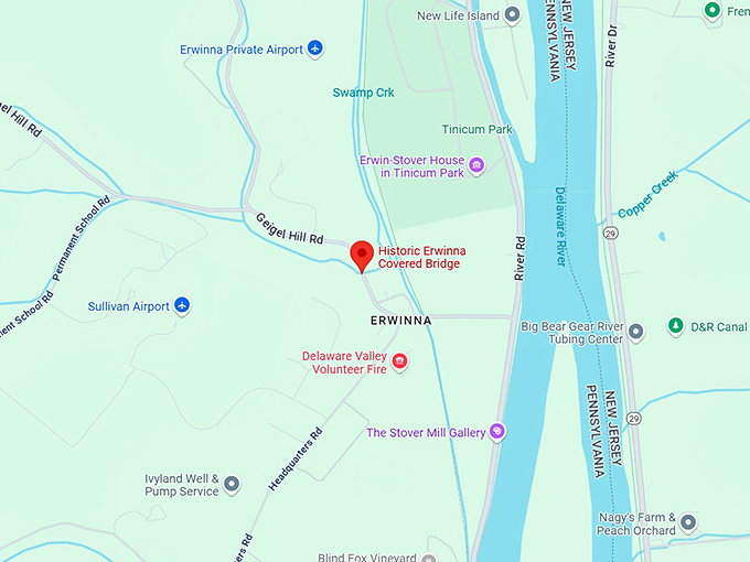 16. historic erwinna covered bridge map