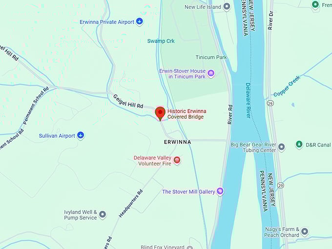 16. historic erwinna covered bridge map