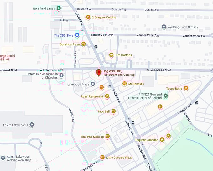 16. hog wild bbq, restaurant and catering map