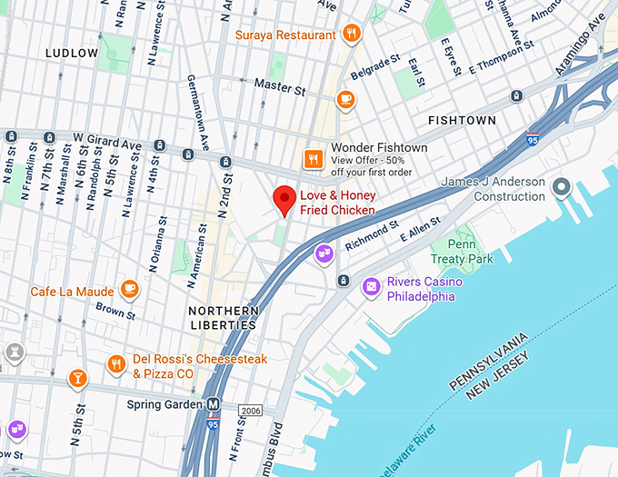 16. love & honey fried chicken map