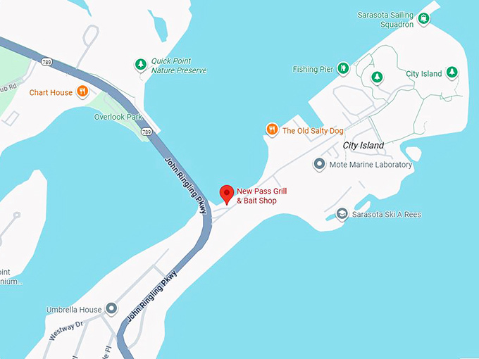 16. new pass grill & bait shop map