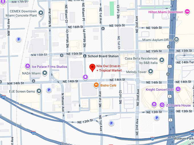 nite owl drive in + tropical market map