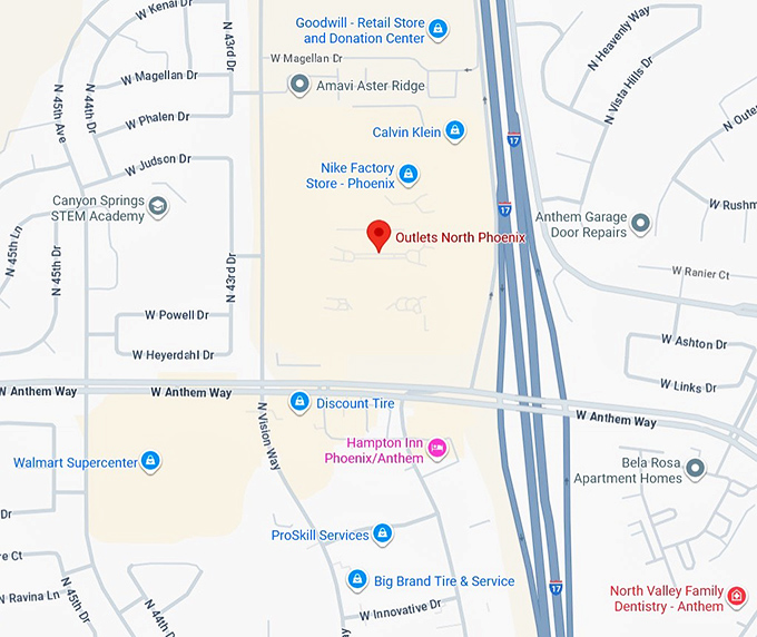 16. outlets north phoenix (anthem) map