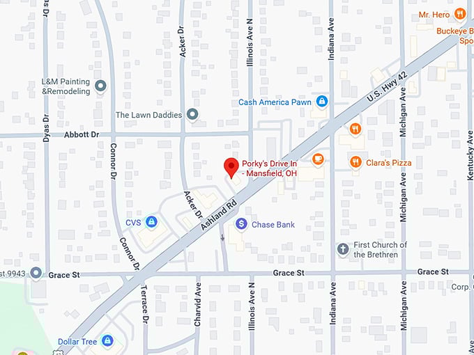 porky's drive in mansfield, oh map