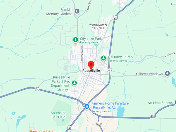 16. russellville, al map