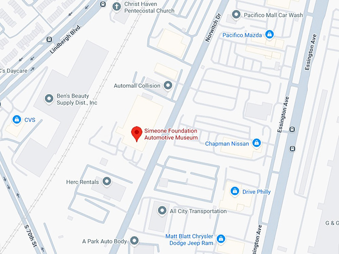 16. simeone foundation automotive museum map