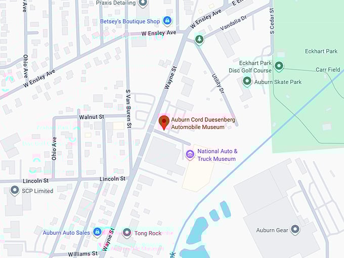16. the auburn cord duesenberg automobile museum map