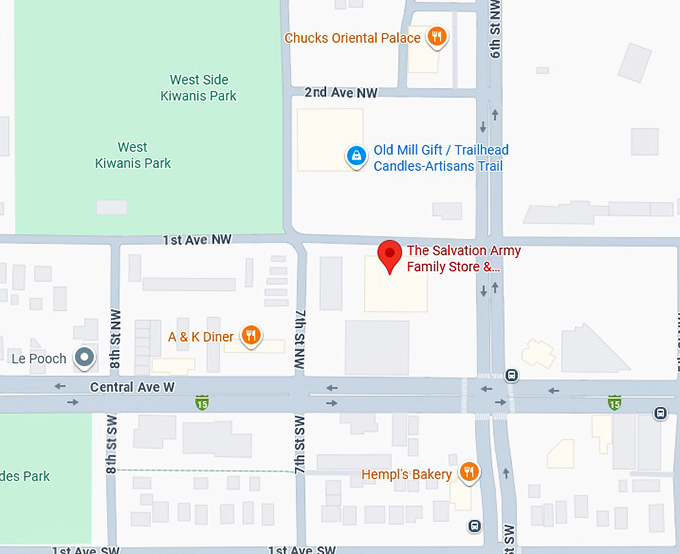 the salvation army family store & donation center (616 1st ave nw, great falls) map