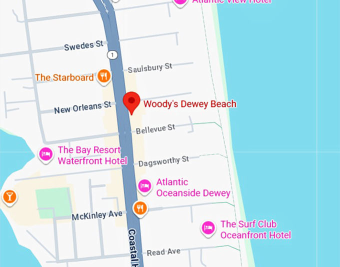 16. woody's dewey beach map