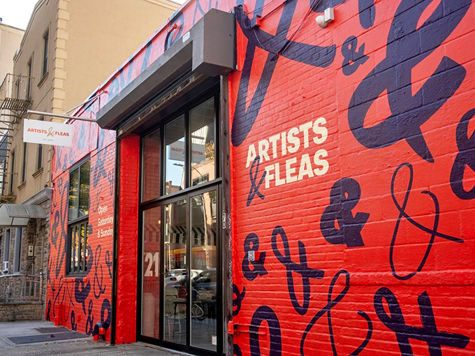 The vibrant red exterior of Artists & Fleas Williamsburg practically screams "treasures inside!" &ndash; a Brooklyn landmark for the artistically inclined.