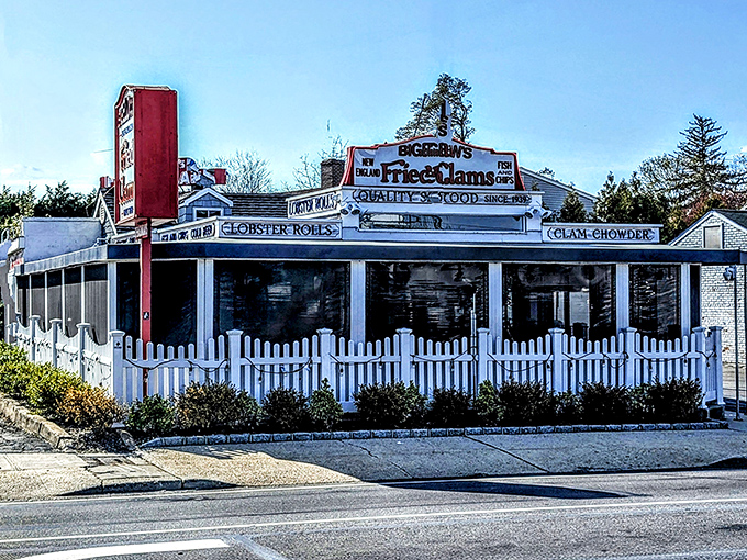 That classic red sign isn't just decoration&mdash;it's a beacon calling you to some of the best fried clams around.
