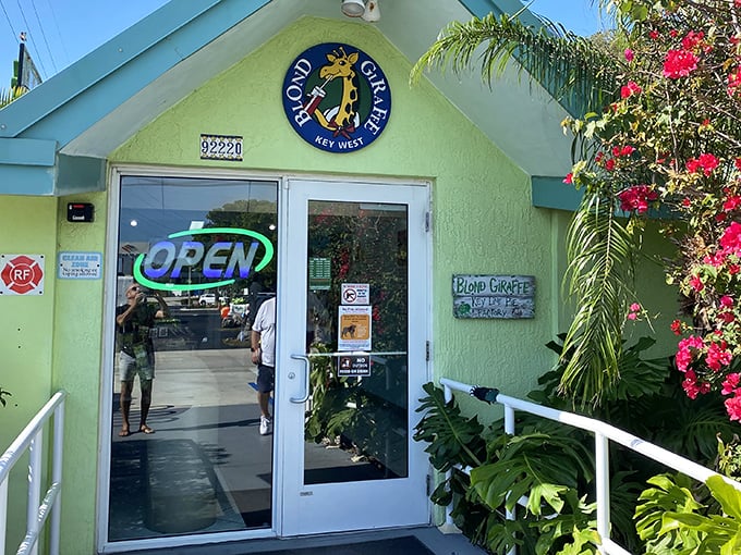 The lime-green facade of Blond Giraffe beckons like a tropical mirage on the Overseas Highway. Key lime paradise awaits!