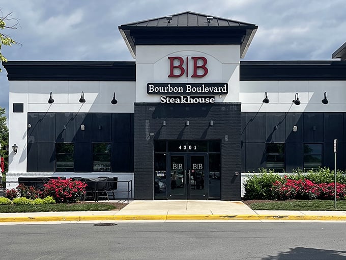 The bold red "B|B" sign beckons steak lovers to this unassuming Chantilly strip mall gem. Simple outside, sizzling perfection inside!