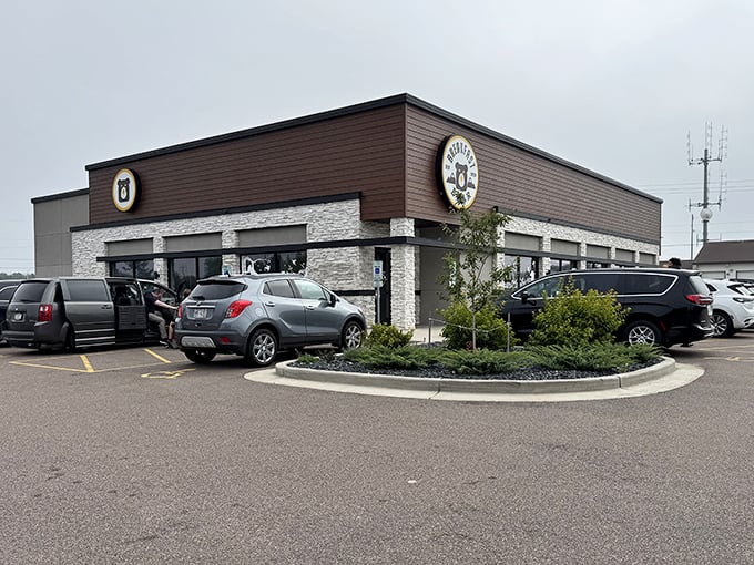 The Breakfast Bear's modern exterior promises comfort food with style &ndash; like a cozy cabin that happens to serve incredible pancakes.