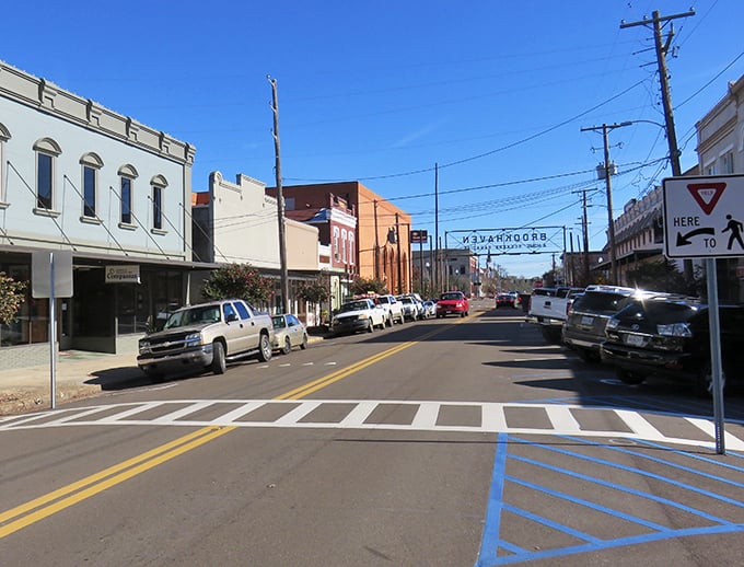 Downtown Brookhaven's historic charm beckons with brick buildings and small-town magic that feels like stepping into a Norman Rockwell painting.