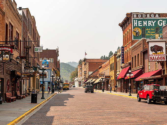 Historic Deadwood's Main Street &ndash; where every brick whispers tales of Wild Bill and Calamity Jane's adventures.
