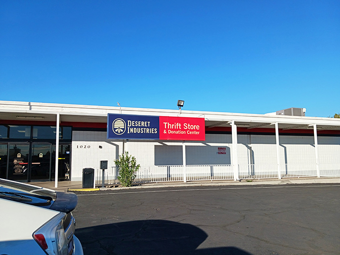 The Deseret Industries storefront beckons with promise &ndash; a treasure hunter's paradise under the bright Arizona sky.