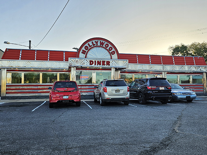 Hollywood Diner's iconic red and silver exterior shines like a time machine to the Classic Americana at its most photogenic!