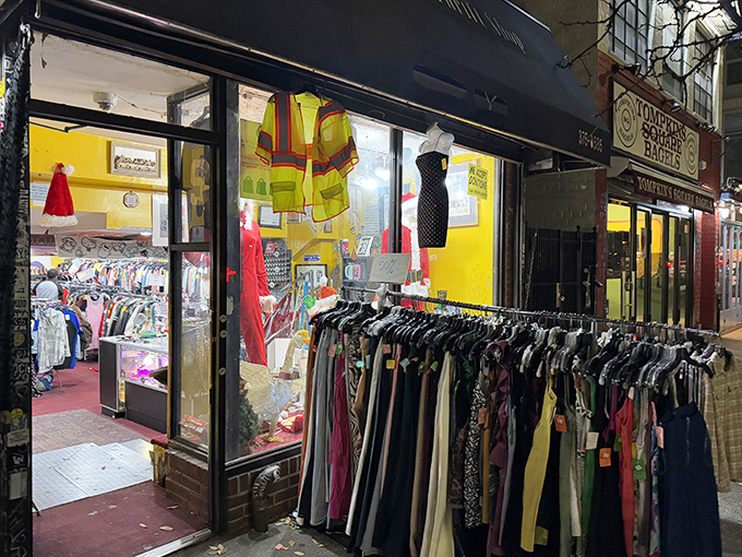 Treasure hunters, rejoice! This East Village fashion cave spills its colorful secrets onto the sidewalk, while Santa's hat hints at year-round holiday bargains.