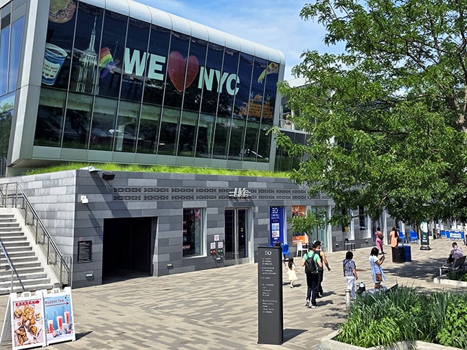 Modern glass meets waterfront charm - Empire Outlets brings Manhattan-style shopping to Staten Island's scenic shores.