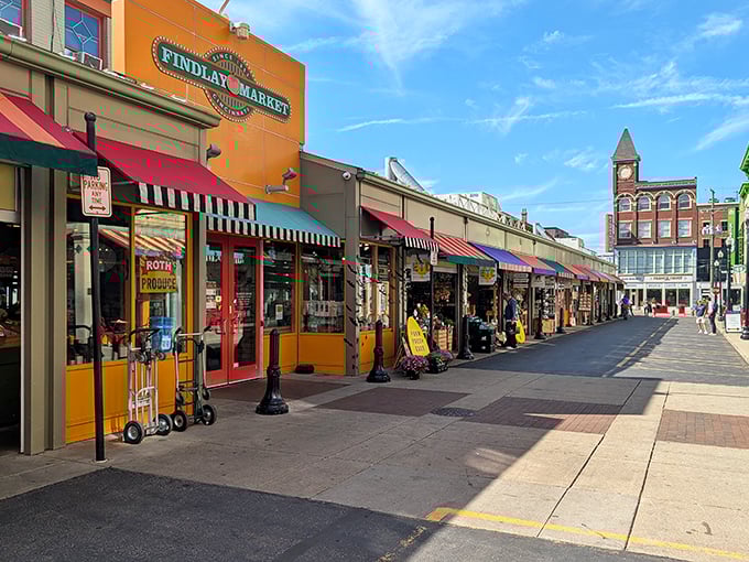 The historic Findlay Market's vibrant storefronts beckon like a food lover's yellow brick road. Those colorful awnings hide treasures no supermarket can match!