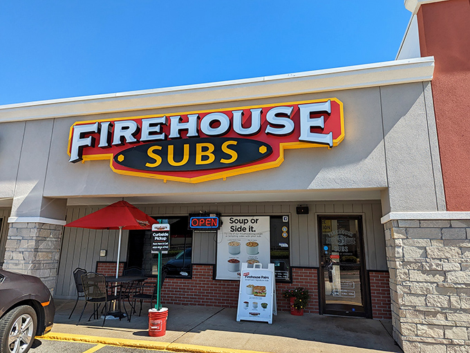 Firehouse Subs beckons with its bold sign &ndash; a promise of hot, steamy sandwiches that'll make your taste buds sound the alarm!