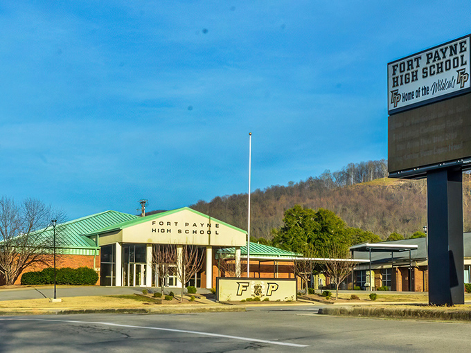 Fort Payne High School stands proudly against mountain backdrops, where education meets small-town charm in this affordable community.