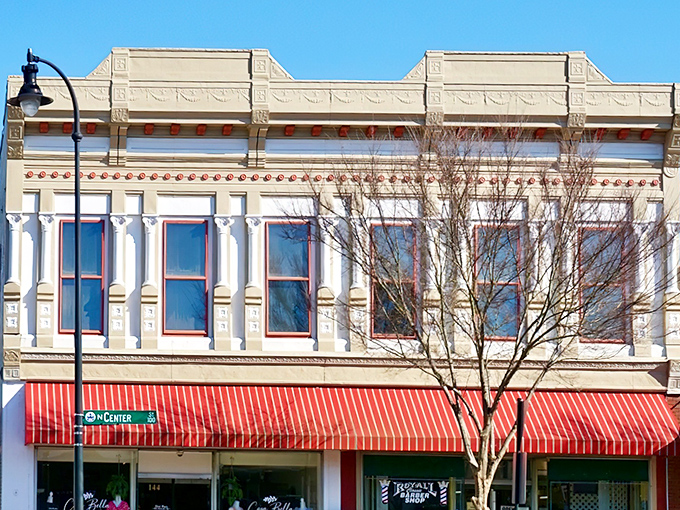 Historic storefronts with bright red awnings bring Goldsboro's downtown to life, like a Norman Rockwell painting come to life.