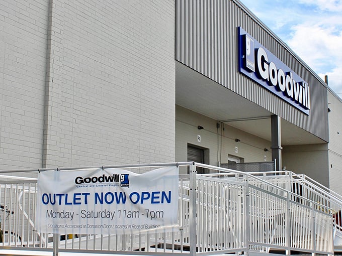 The treasure hunt begins! Goodwill Outlet's unassuming exterior hides a bargain hunter's paradise where adventures await by the pound.