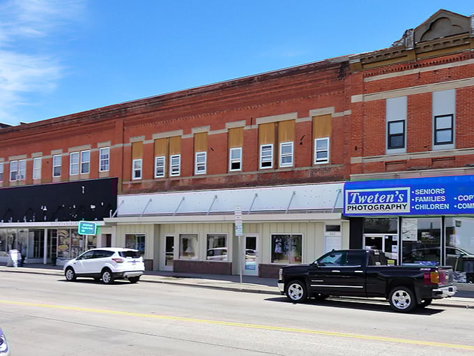 Grafton's Main Street whispers stories of simpler times, where brick buildings stand as guardians of small-town charm.